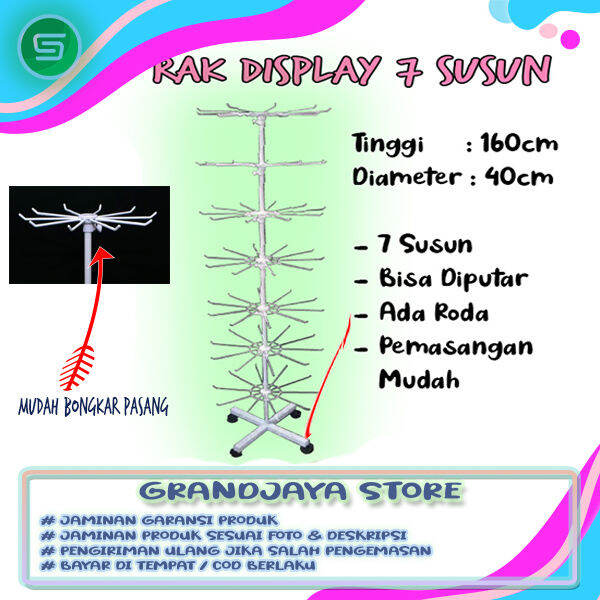 Rak Display Putar Matahari 7 Susun Bahan Besi Tebal Gantungan aksesoris ...
