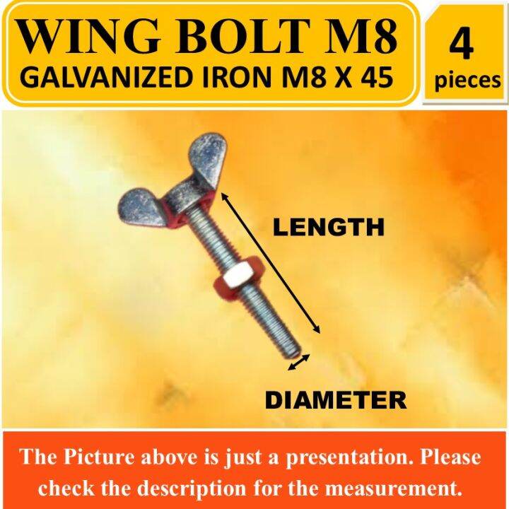 Wing Bolts M8x45 mm "8 mm diameter, 45 mm length" Galvanized Iron with ...