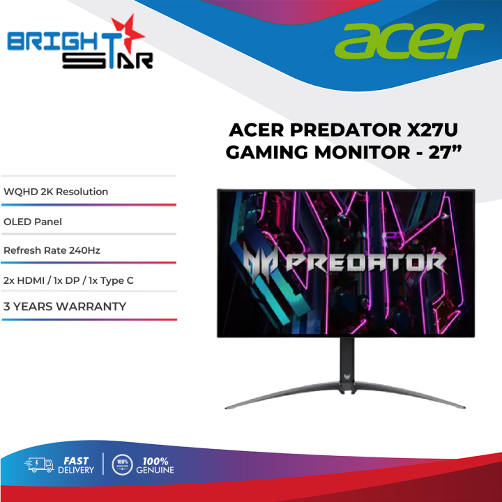 ACER Predator X27U Gaming Monitor - (27" OLED/2560x1440@WQHD/240HZ/0 ...