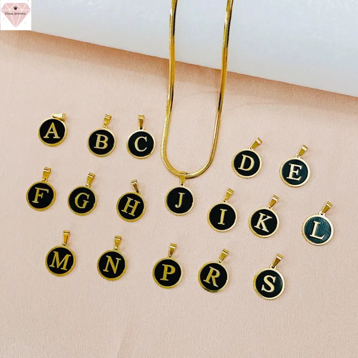 Fiona Jewelry 18k Gold Plated Black Oli Letter Pendant Necklace for ...