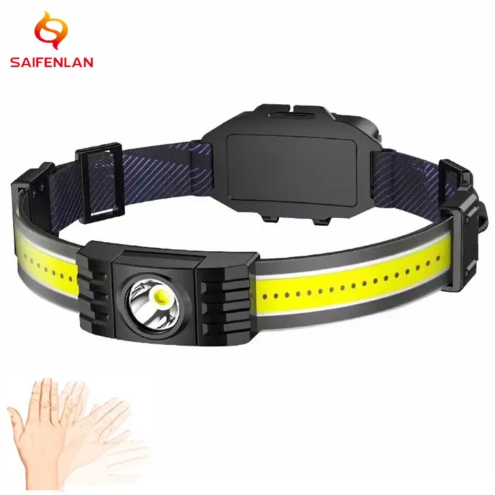 COB LED Induction Riding Headlamp 1200mAh USB Rechargeable Hunting ...