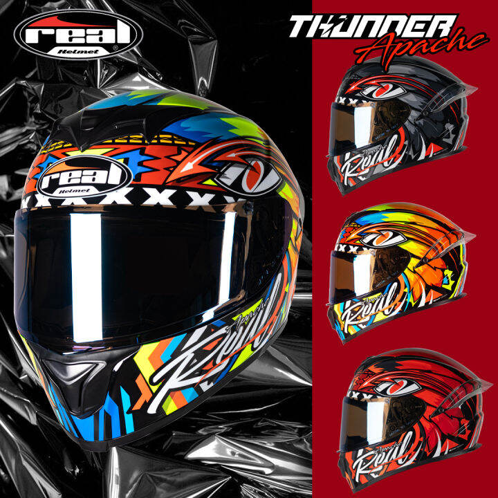 REAL หมวกกันน็อคเต็มใบ Real Thunder รุ่น Apache สวมใส่สบายและกระชับ นวม ...