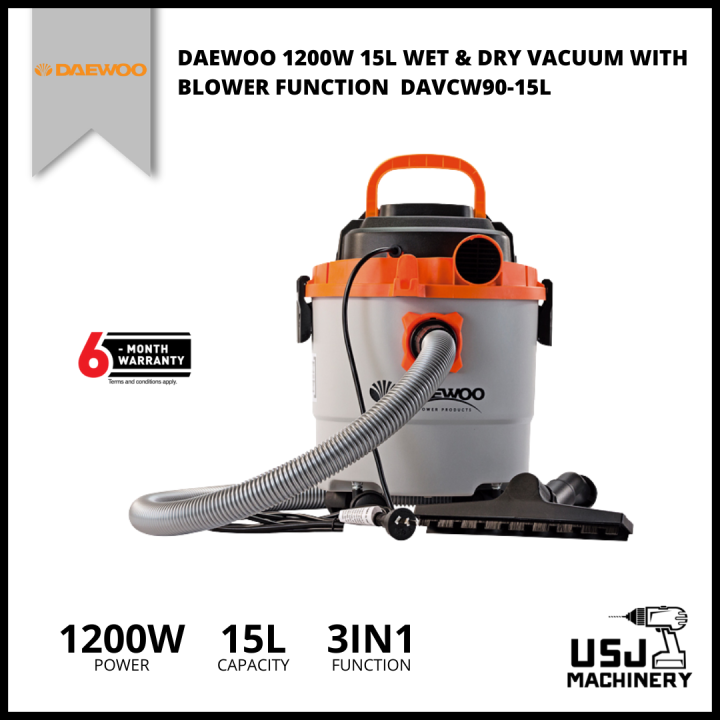 DAEWOO 1200W 15L Wet & Dry Vacuum Cleaner with Blower Function DAVCW90 ...