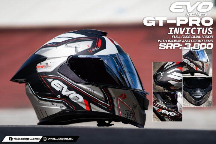 EVO GT-PRO INVICTUS BLACK (SILVER IRIDIUM LENS) FULL FACE DUAL VISOR ...