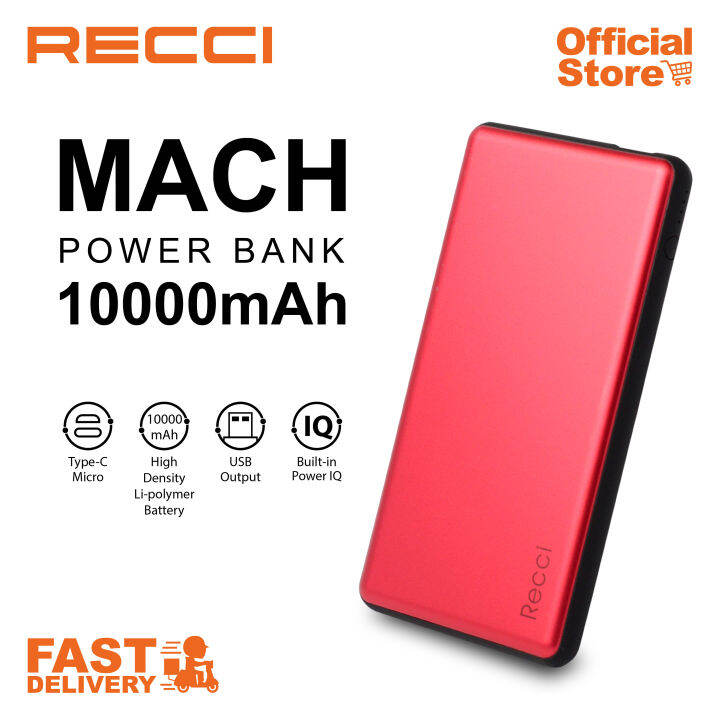 Recci - Power Bank - Mach Series - 10000mAh - Red / RM-10000 | Lazada PH