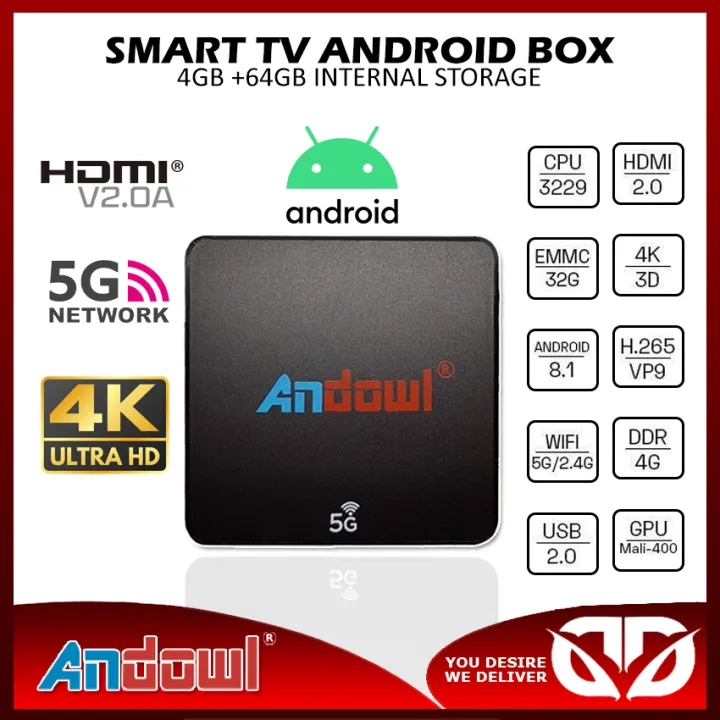 D&D ANDOWL Q-M6 TV Box 4K Smart Android TV Box 4GB RAM 64GB Internal ...