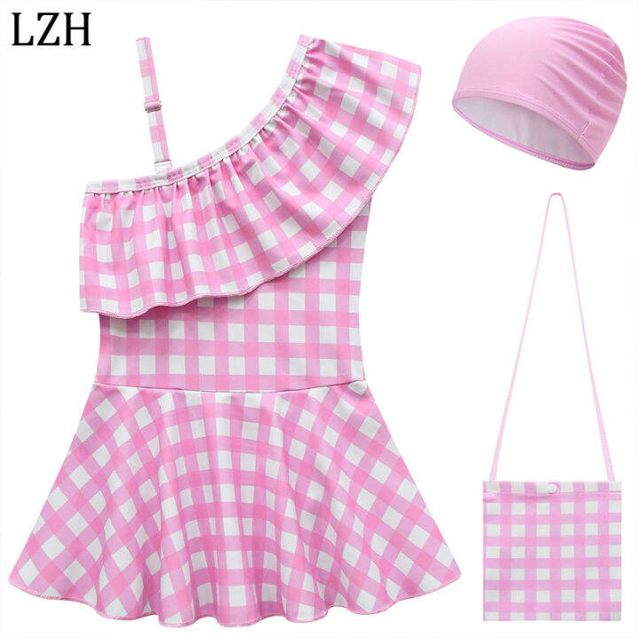 LZH Children's new Barbie children's one-piece swimsuit Cap Barbie ...