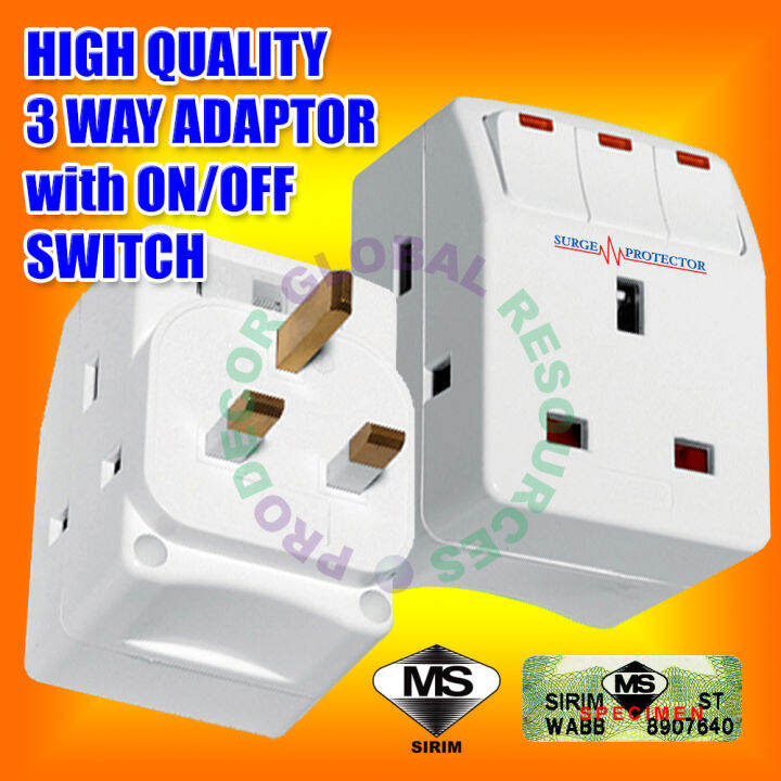 SUM S133N - 3 Way 3 Pin Adaptor with Neon & Switch & with Surge ...