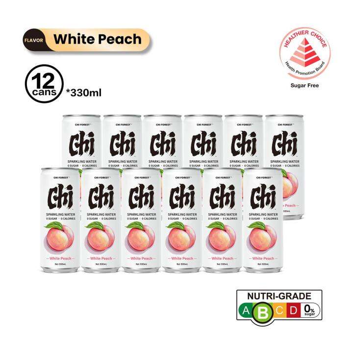 Chi Forest White Peach Soda Sparkling Water Drink 0 Sugar 0 Calorie 12 Cans (Genki Forest ...