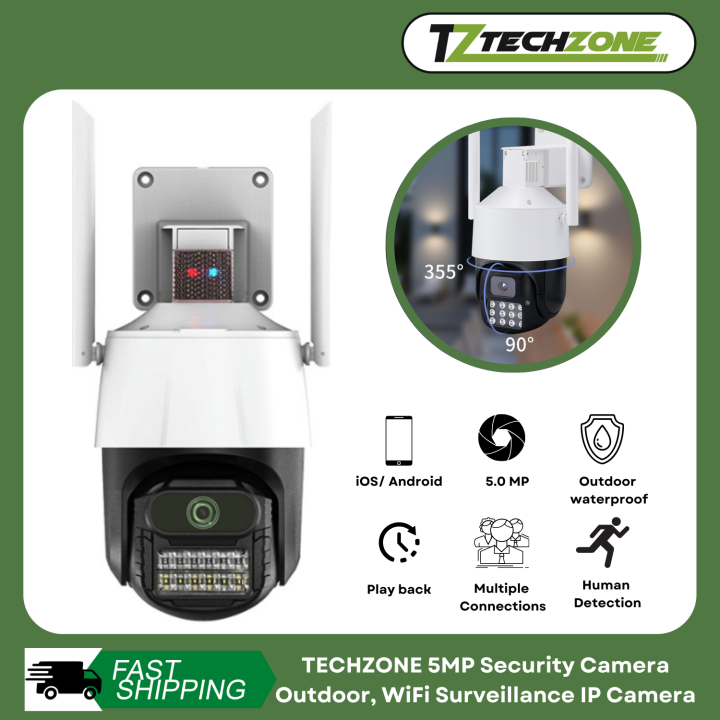 TECHZONE 5MP Security Camera Outdoor WiFi Surveillance IP Camera with ...