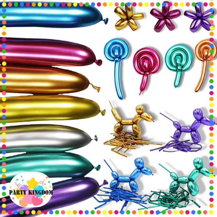 Party Kingdom 10pcs Chrome Long Balloon Metallic Magical Balloons Magic ...