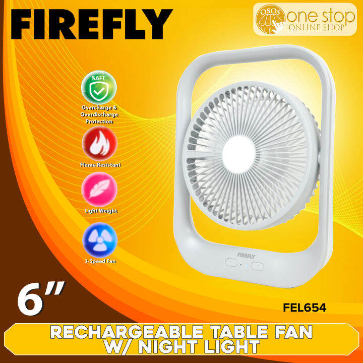 Firefly Original 7inch Rechargeable Table Fan with Night Light FEL654 ...