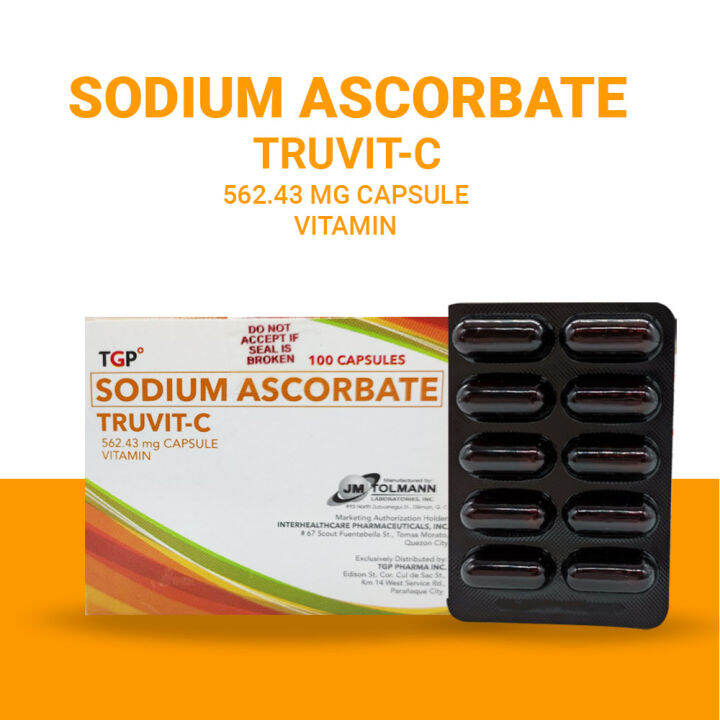 1 Box TRUVIT-C Sodium Ascorbate 562.43mg Non-Acidic Vitamin C 100 ...