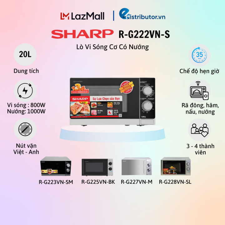 Lò vi sóng có nướng SHARP R-G222VN-S/R-G223VN-SM/R-G225VN-BK/R-G227VN-M/R-G228VN-SL 20 lít ...