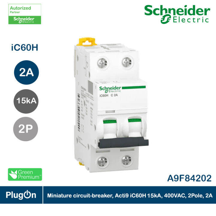 Schneider Electric Miniature circuit-breaker, Acti9 iC60H 15kA, 2P, 2A 400VAC - A9F84202 สั่ง ...