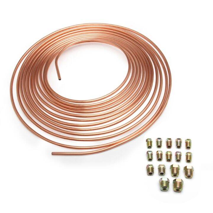 25 Ft 3/16 OD Copper-Nickel Brake Line Tubing Coil and Fitting Kit ...