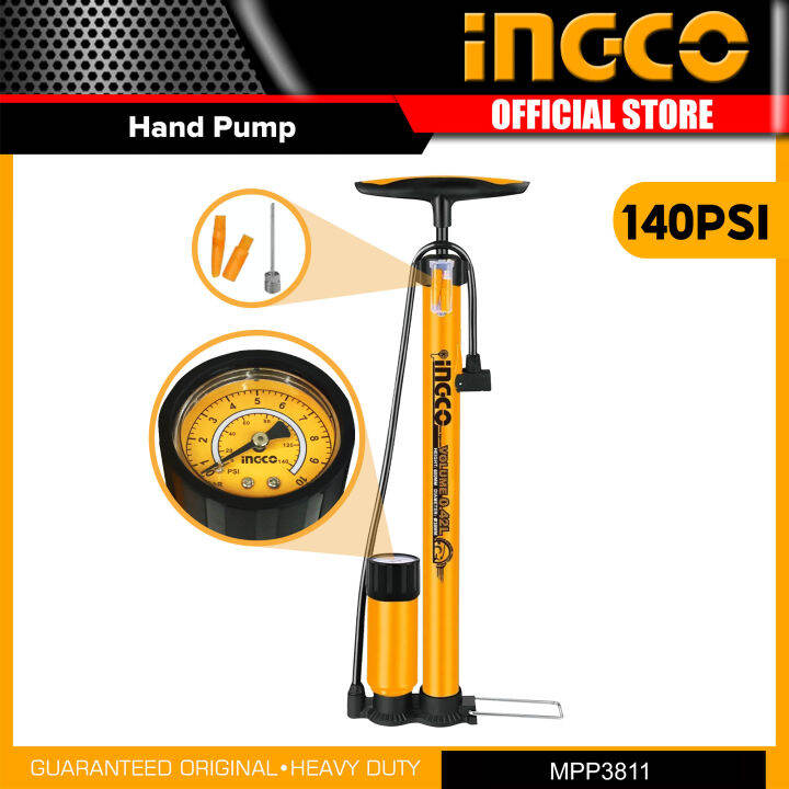 INGCO Tire Hand Pump Inflator 0.42L 140PSI with Plastic Base for ...
