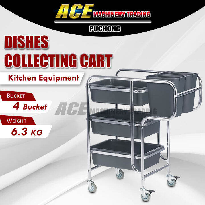 Dish Collection Cart Round Tube Dish Collecting Trolley Stainless Steel ...