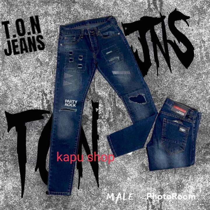 ยีนส์ชายขาเดฟผ้ายืดแต่งปัก(party lock) | Lazada.co.th