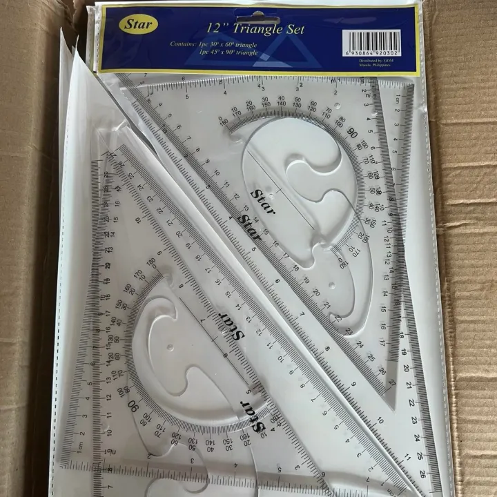 STAR Triangle Ruler Set 12" 30/60 45/90 with Protractor and French ...
