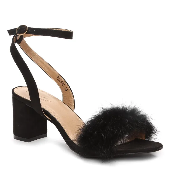 Parisian Plus Ladies’ Valene Faux Fur Heeled Sandals in Black | Lazada PH