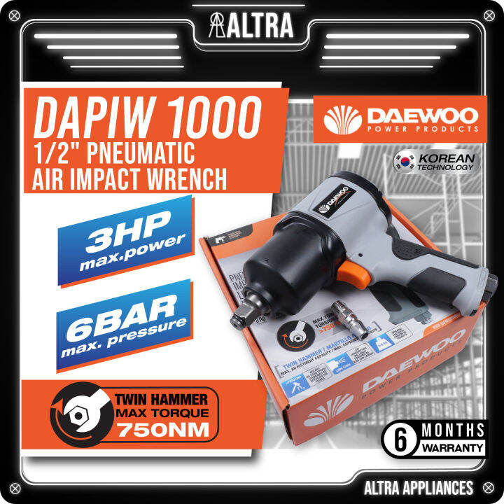 750Nm Daewoo Air Impact Wrench 1/2" | Twin Hammer | Pneumatic Tool | Buka Tayar | Korea ...