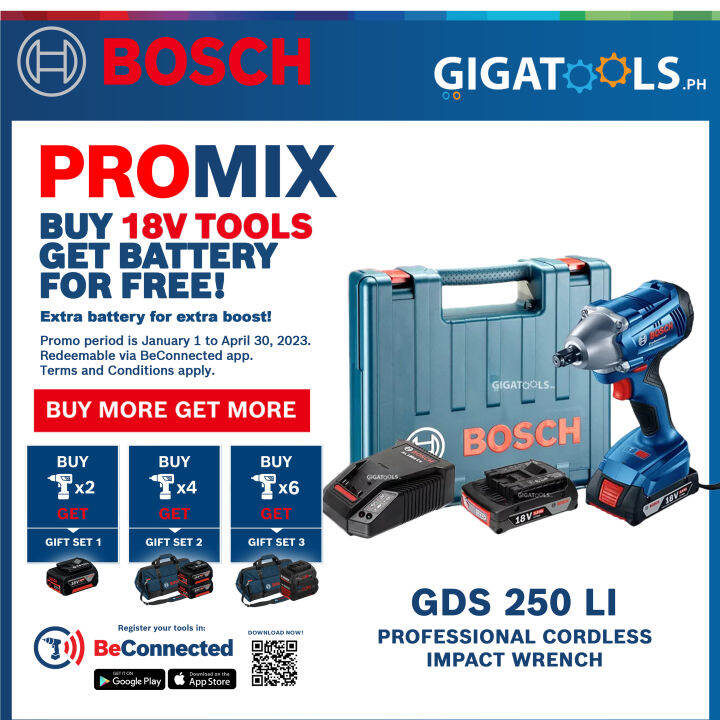 Bosch Gds 250 Li Professional Cordless Impact Wrench 18v 4 0ah Lithium