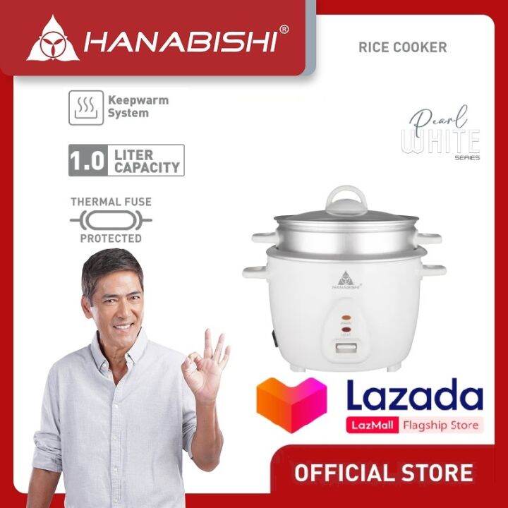 Hanabishi Rice Cooker HHRC-10WHT | 1L serves 3-5 cups Glass Cover w ...