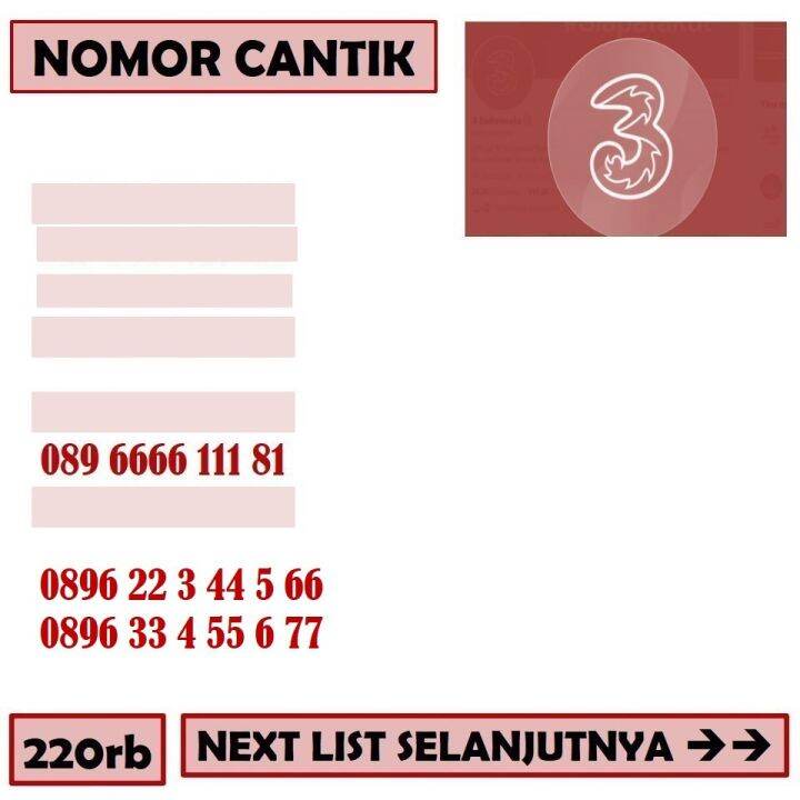 Three 3 4G Ready Nomor Cantik Tri Kartu Perdana Nomer bagus 220 240 ...