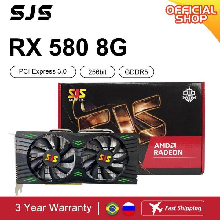 SJS การ์ดแสดงผล RX 580 8G 2048SP 256Bit GDDR5 AMD การ์ดกราฟิก GPU ...