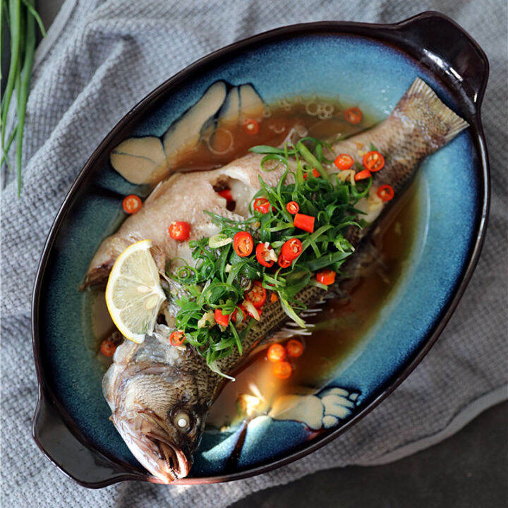 OMK Magnolia design series Ceramic 12.5 inch Oval fish plate | Lazada PH