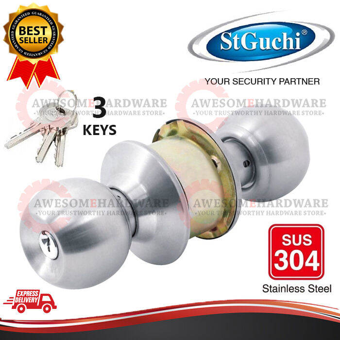 ST GUCHI 3600 SUS304 STAINLESS STEEL CYLINDRICAL DOOR LOCK TOMBOL PINTU ...