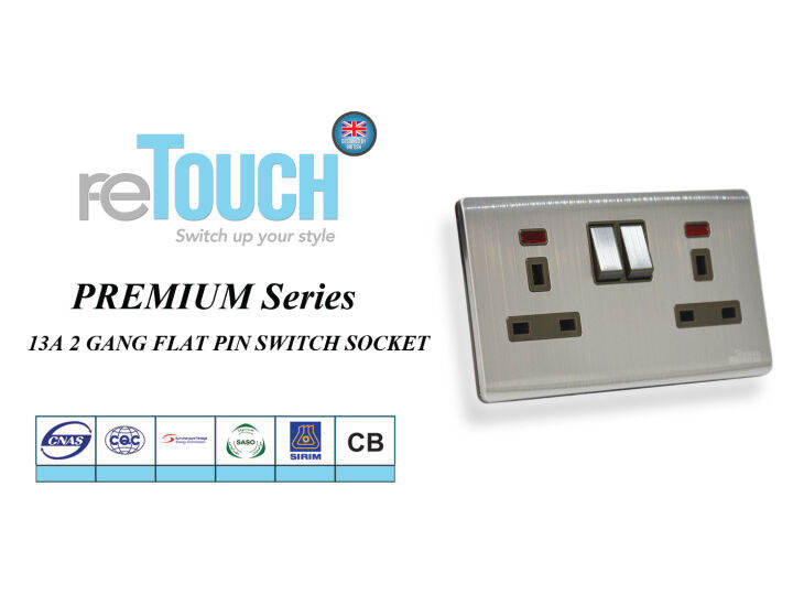reTouch Premium Series - 13A 2 Gang Flat Pin Switch Socket | Lazada