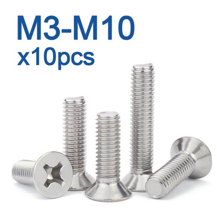 10PCS/lot Cross Phillips Flat Countersunk Head Screw Bolt M3 M3.5 M4 M5 M6 M8 M10 304 Stainless ...