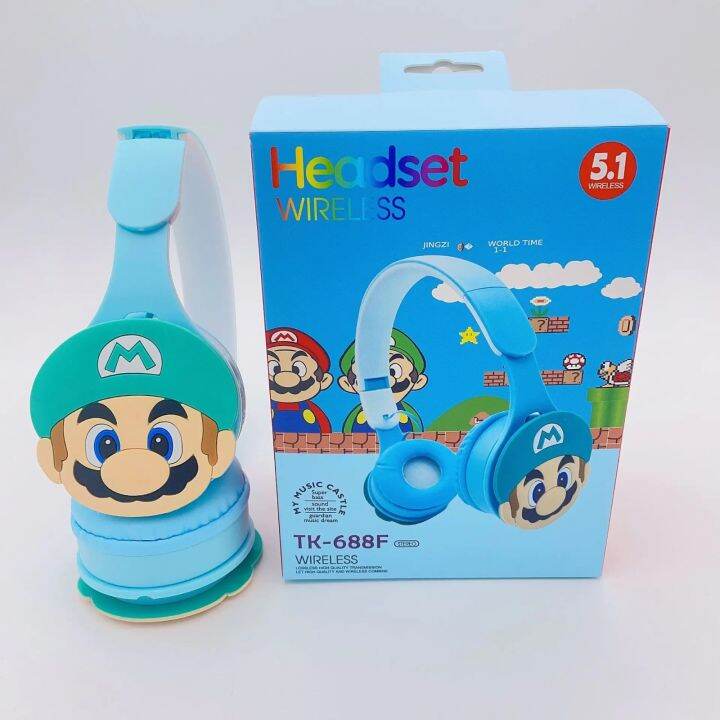 Mario Headphone TK668F Bluetooth pola kartun lucu Headset nirkabel ...