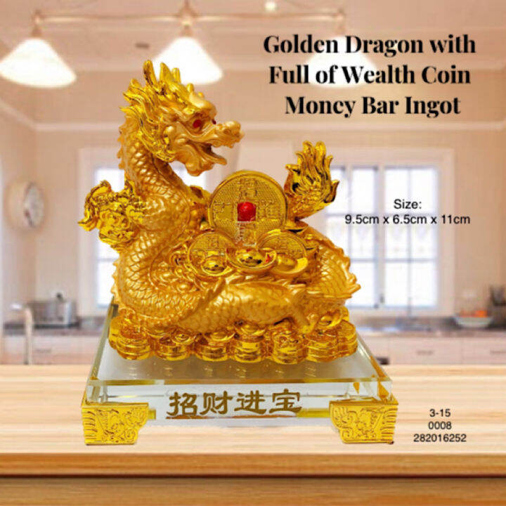 2024 Golden Dragon Figurine Display with Full of Wealth Coin Money Bar ...