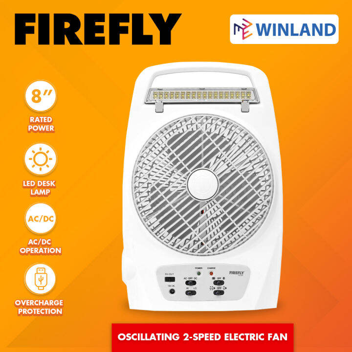 FIREFLY by Winland 8” Oscillating 2-Speed Electric Fan with 18 LED Desk ...