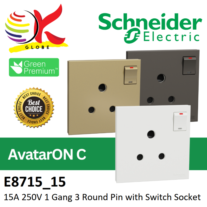 SCHNEIDER ELECTRIC AVATARON C SERIES 15A 250V 1 GANG 3 ROUND PIN SWITCH ...