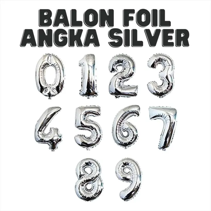 Surprice Balon Angka 40cm Silver 0-9 / Balon Foil Nomor Angka Polos 15 ...