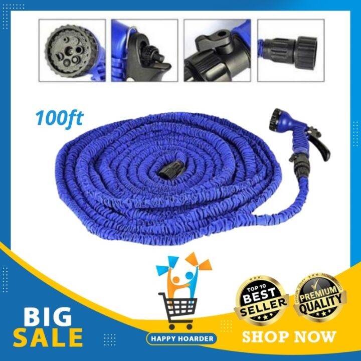 ♈♟☃ Magic Hose 100FT Expandable Flexible Plastic Blue Hose With Spray ...