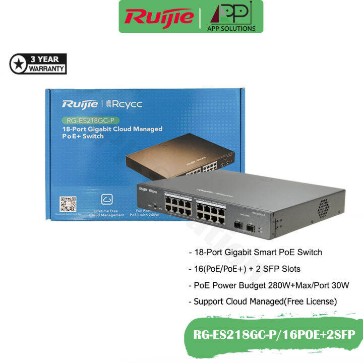 💥ฟรีจัดส่ง💥REYEE Switch(สวิตซ์ฮับ)Port Gigabit 16POE+2SFP รุ่นRG ...