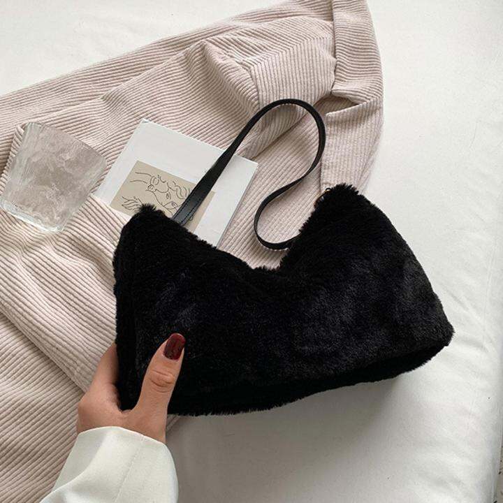 Hellery Fluffy Shoulder Bag Furry Tote Purse Wallet Plush Underarm Bag ...