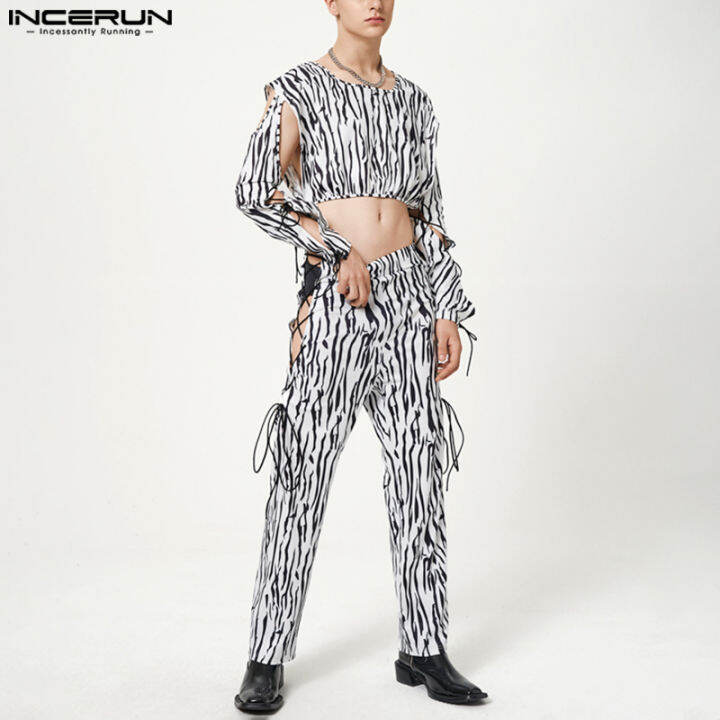 INCERUN ชุดเสื้อกางเกงขายาวครอปผู้ชาย,ชุดชุดเดรสปาร์ตี้ฮิปปี้กลวงออก ...