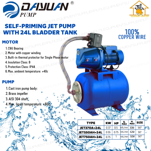 DAYUAN 0.75HP SELF PRIMING JET PUMP WITH 24L BLADDER TANK JET550AH+24L ...