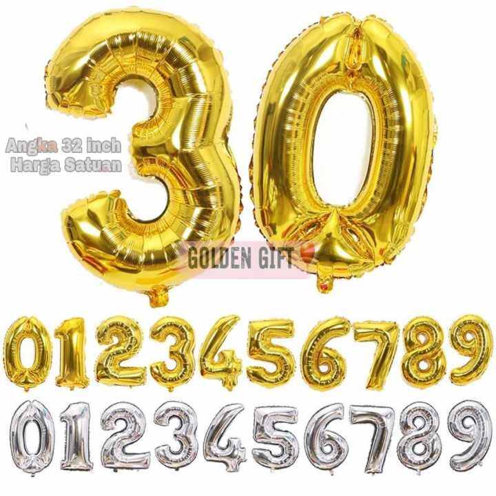 Balon angka 0-9 warna Large 32 inch silver gold ballon number min beli ...