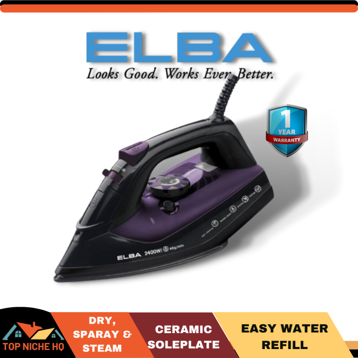 ELBA Steam Iron ESI-H2223C(VL) - Dry, Steam & Spray Function, Violet ...