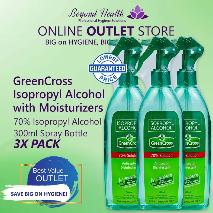 3X Pack GreenCross 70% Isopropyl Alcohol with Moisturizers [300ML SPRAY ...
