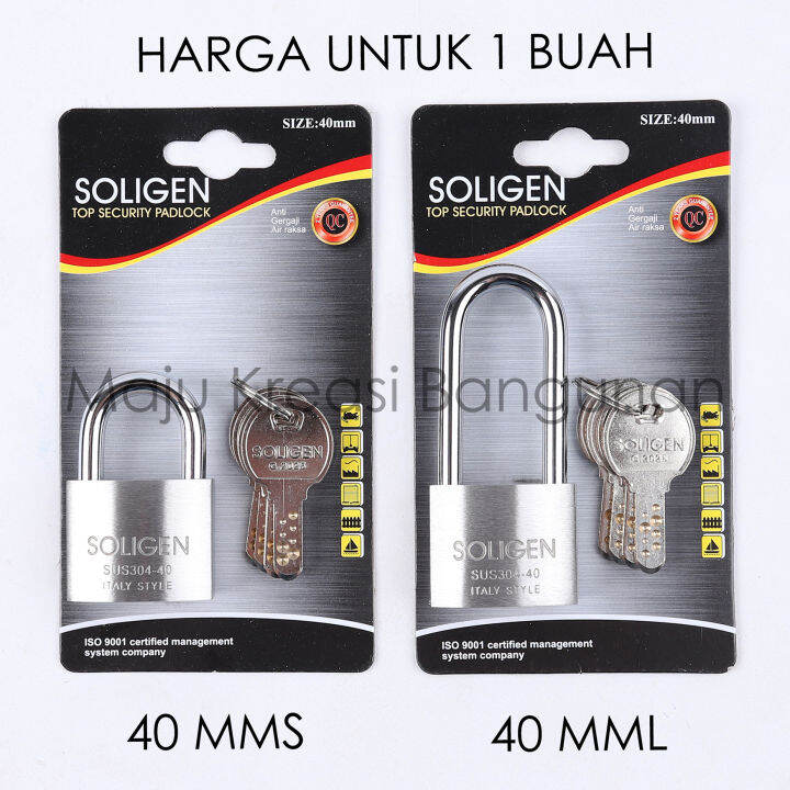 Gembok Stainless Steel 304 SOLIGEN 40mm Kunci Komputer Panjang Pendek Pagar Rumah Ruko Computer ...