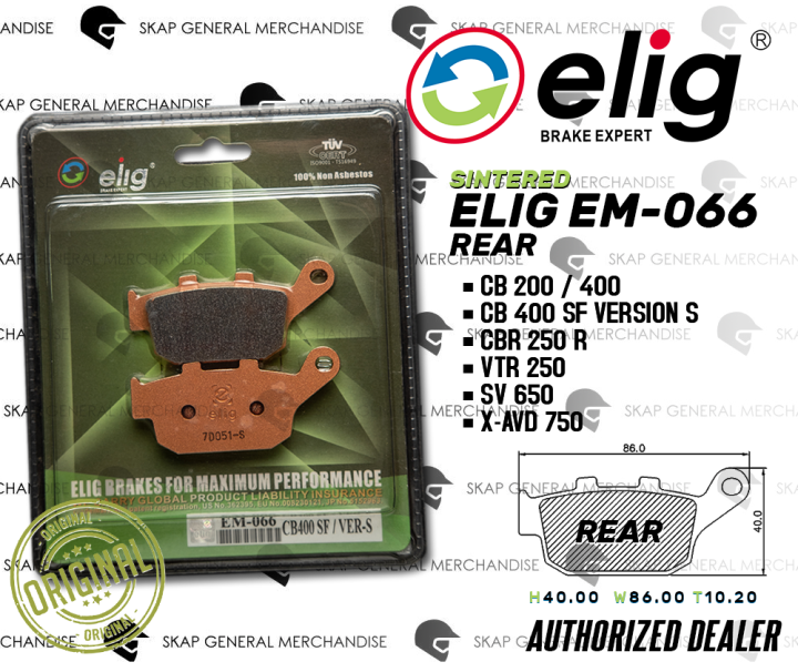 ELIG SINTERED EM-066 - BRAKE PAD - REAR - CB200 / 400 / 400 SF VERSION S • CBR250R • VTR250 ...