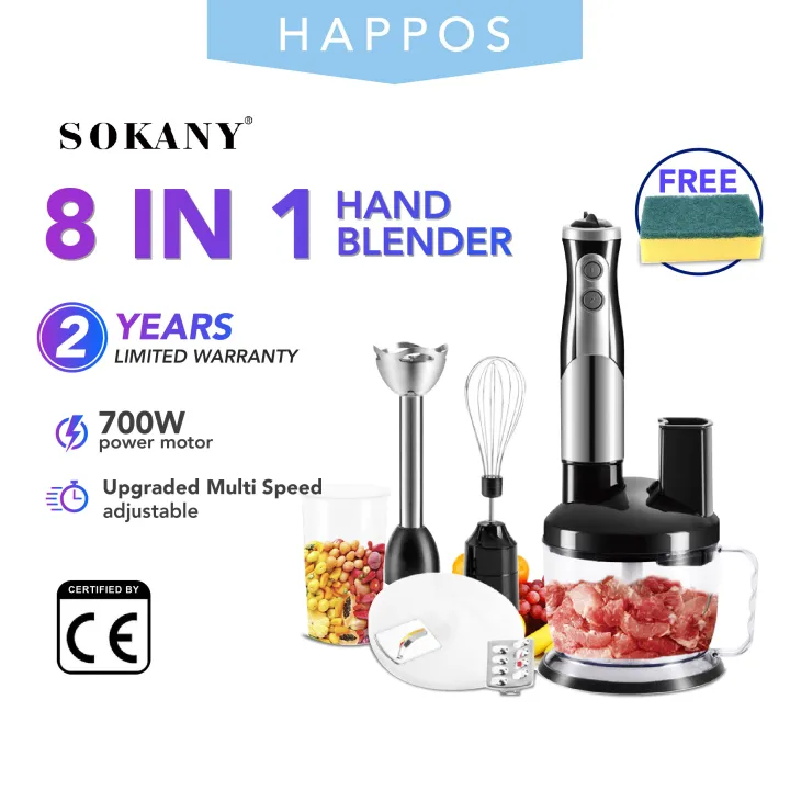 Sokany 8 in 1 Hand blender Set 700W Pengisar Tangan Heavy Duty Food Processor Baby Food Blender ...